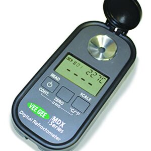 Vee Gee 48102 Digital Refractometer, Mdx-102, for Brix/ND (Wide Range), 0.0 to 90.0%/1.3330 to 1.5300 ND Range, Grey Plastic Housing, 32 mm x 60 mm x 120 mm