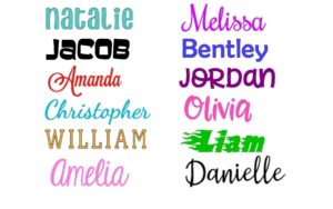 name or word decal - personalized - solid and glitter color choices - custom - choose size, font, and color - adhesive die cut vinyl lettering for cup, tumbler, car window, laptop, boat, vehicle