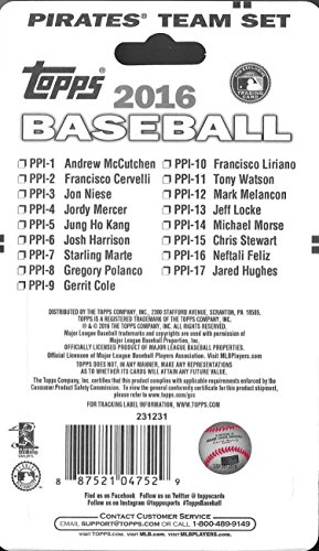 Pittsburgh Pirates 2016 Topps MLB Baseball Factory Sealed Special Edition 17 Card Team Set with Andrew McCutchen Russell Martin Plus