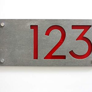 Modern House Numbers - Rectangle Concrete with Red Acrylic - Contemporary Home Address - Sign Plaque - Door Number - Hotel Room Numbers - Apartment Number