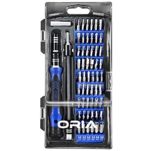 oria precision screwdriver kit, 60 in 1 with 56 bits screwdriver set, magnetic driver kit with flexible shaft, extension rod for mobile phone, smartphone, game console, tablet, pc, blue