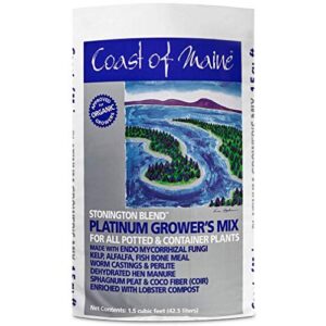 coast of maine cmsbo15 stonington blend organic growers potting soil mix with all natural oceanic ingredients for planters and pots, 1.5 cubic feet