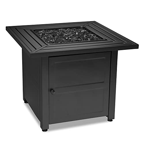 Endless Summer 30 Inch Square 30,000 BTU LP Gas Outdoor Fire Pit Table with Steel Mantel, Slate Finish, Black Fire Glass, and Protective Cover, Black