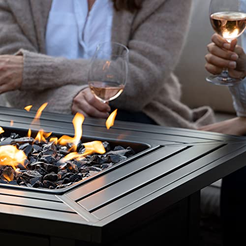 Endless Summer 30 Inch Square 30,000 BTU LP Gas Outdoor Fire Pit Table with Steel Mantel, Slate Finish, Black Fire Glass, and Protective Cover, Black