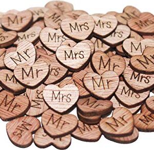 100 Mr Mrs Wooden Hearts - Wood Table Confetti, Embellishments, Scatters, Invitations, Table Decor, Rustic Weddings and Events