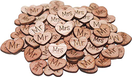 100 Mr Mrs Wooden Hearts - Wood Table Confetti, Embellishments, Scatters, Invitations, Table Decor, Rustic Weddings and Events