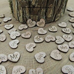 100 Mr Mrs Wooden Hearts - Wood Table Confetti, Embellishments, Scatters, Invitations, Table Decor, Rustic Weddings and Events