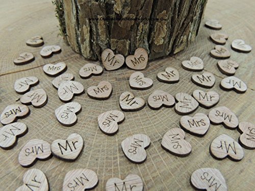 100 Mr Mrs Wooden Hearts - Wood Table Confetti, Embellishments, Scatters, Invitations, Table Decor, Rustic Weddings and Events