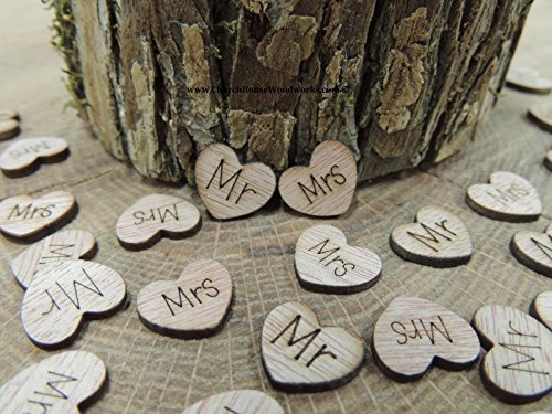 100 Mr Mrs Wooden Hearts - Wood Table Confetti, Embellishments, Scatters, Invitations, Table Decor, Rustic Weddings and Events