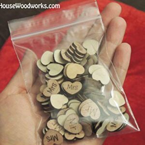 100 Mr Mrs Wooden Hearts - Wood Table Confetti, Embellishments, Scatters, Invitations, Table Decor, Rustic Weddings and Events