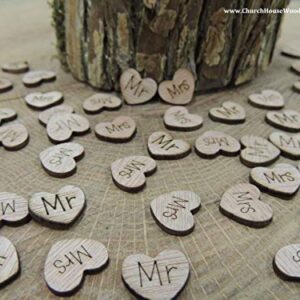 100 Mr Mrs Wooden Hearts - Wood Table Confetti, Embellishments, Scatters, Invitations, Table Decor, Rustic Weddings and Events