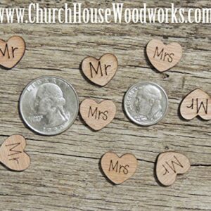 100 Mr Mrs Wooden Hearts - Wood Table Confetti, Embellishments, Scatters, Invitations, Table Decor, Rustic Weddings and Events