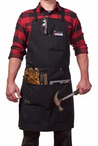 hudson durable goods - waxed canvas apron - black apron for men and women - with pockets & crossback