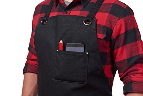 Hudson Durable Goods - Waxed Canvas Apron - Black Apron for Men and Women - With Pockets & Crossback