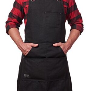 Hudson Durable Goods - Waxed Canvas Apron - Black Apron for Men and Women - With Pockets & Crossback