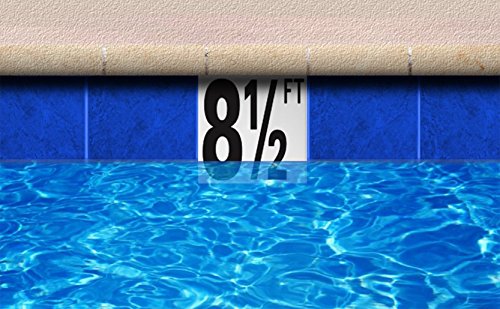 Aquatic Custom Tile - Ceramic 5FT Pool Sign Depth Marker, 5.8"x5.8" w/ 4" Font Pool Signs, Abrasive Non-Slip Finish Markers, Swimming Pool Safety Signage for Concrete Deck & Inground Pool, Made in USA