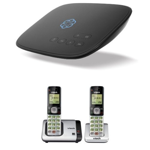 Ooma Telo Home Phone Service with VTech CS6719-2 DECT 6.0 Phone with Caller ID/Call Waiting, Silver/Black with 2 Cordless Handsets