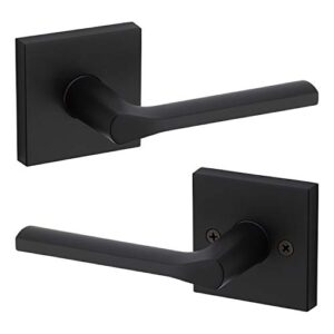 kwikset 91540-034 lisbon door handle lever with modern contemporary slim square design for home hallway or closet passage in iron, matte black