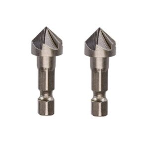 (set of 2) 1/2 in. hex shank 45 degree chamber six flute countersink drill bit bur