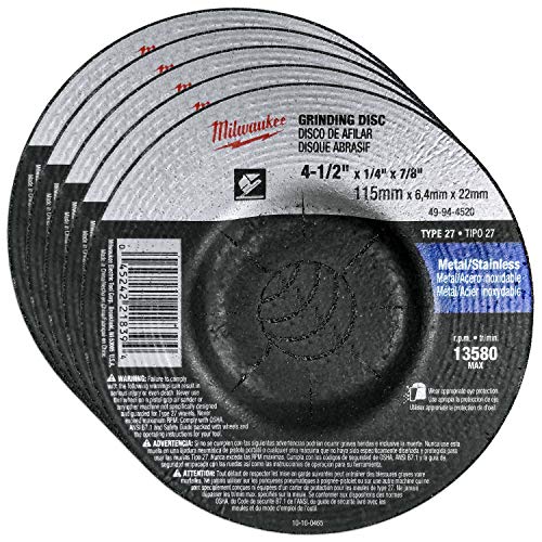 Milwaukee 5 Pack - 4 1 2 Grinding Wheel For Grinders - Aggressive Grinding For Metal & Stainless Steel - 4-1/2" x 1/4 x 7/8-Inch | Depressed