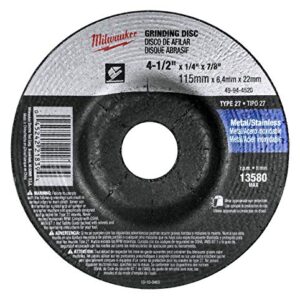 Milwaukee 5 Pack - 4 1 2 Grinding Wheel For Grinders - Aggressive Grinding For Metal & Stainless Steel - 4-1/2" x 1/4 x 7/8-Inch | Depressed