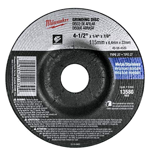 Milwaukee 5 Pack - 4 1 2 Grinding Wheel For Grinders - Aggressive Grinding For Metal & Stainless Steel - 4-1/2" x 1/4 x 7/8-Inch | Depressed