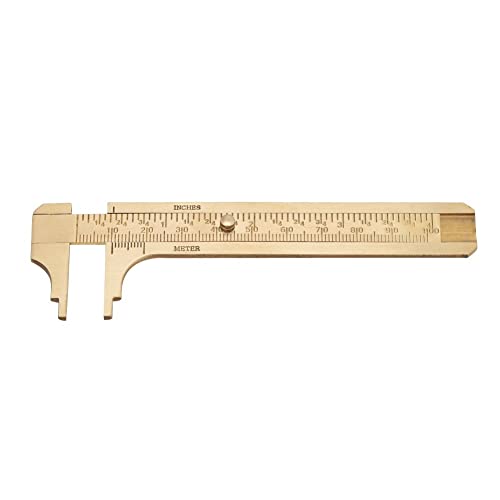 WREOW Brass Caliper 100mm / 4 inch Gauge Vernier Pocket Caliper for Bead Wire Jewelry Measuring (Double Scale)