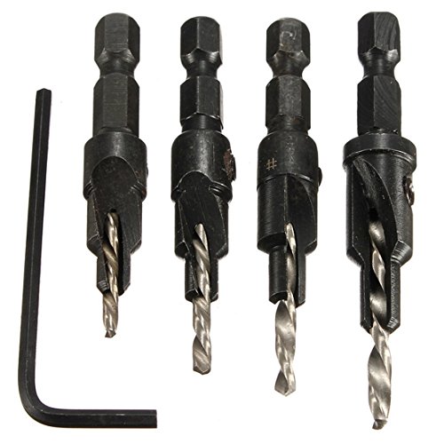 Obecome 4-Piece Countersink Drill Bit Sets with 1/4 Hex Shank Sets,#6#8#10#12 Screw Size