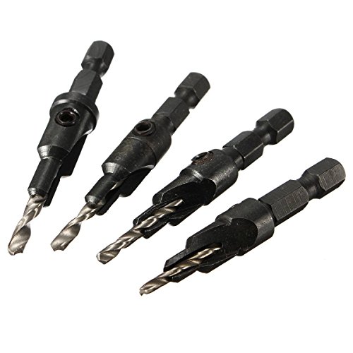 Obecome 4-Piece Countersink Drill Bit Sets with 1/4 Hex Shank Sets,#6#8#10#12 Screw Size