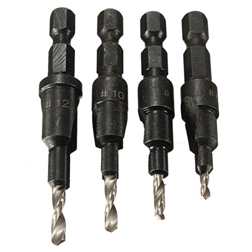 Obecome 4-Piece Countersink Drill Bit Sets with 1/4 Hex Shank Sets,#6#8#10#12 Screw Size