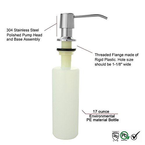 Cozhome 304 Stainless Steel Sink Soap Dispenser Liquid Dish Pump Bottle,Kitchen,Polished Finished,500ML(17OZ), Refill Soap Dispenser PE Bottle - Easy Installation, Well Built and Sturdy