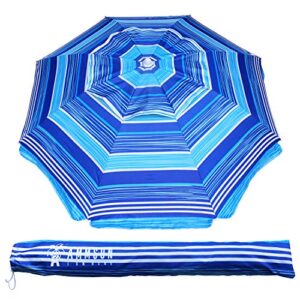 ammsun 6.5 foot heavy duty high wind beach umbrella with tilt sun shelter, uv 50+ protection outdoor sunshade umbrella with carry bag for patio garden beach pool backyard stripe blue