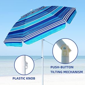 AMMSUN 6.5 Foot Heavy Duty HIGH Wind Beach Umbrella with tilt Sun Shelter, UV 50+ Protection Outdoor Sunshade Umbrella with Carry Bag for Patio Garden Beach Pool Backyard stripe Blue