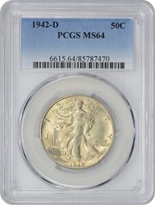 1942-d walking liberty half dollar, ms64, pcgs