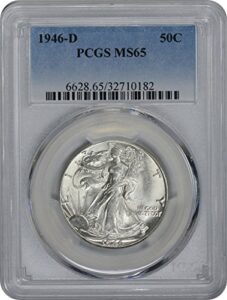 1946-d walking liberty half dollar, ms65, pcgs