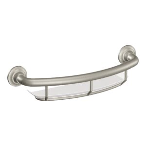 moen brushed nickel bathroom 16-inch safety grab balance assist bar with storage shelf for bathtub or shower, r2356dbn