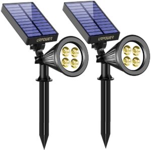 urpower solar lights outdoor, adjustable solar spot lights outdoor, 2-in-1 waterproof solar landscape spotlights wall light, dusk-to-dawn solar powered outdoor light for garden, yard (2 pack warm)