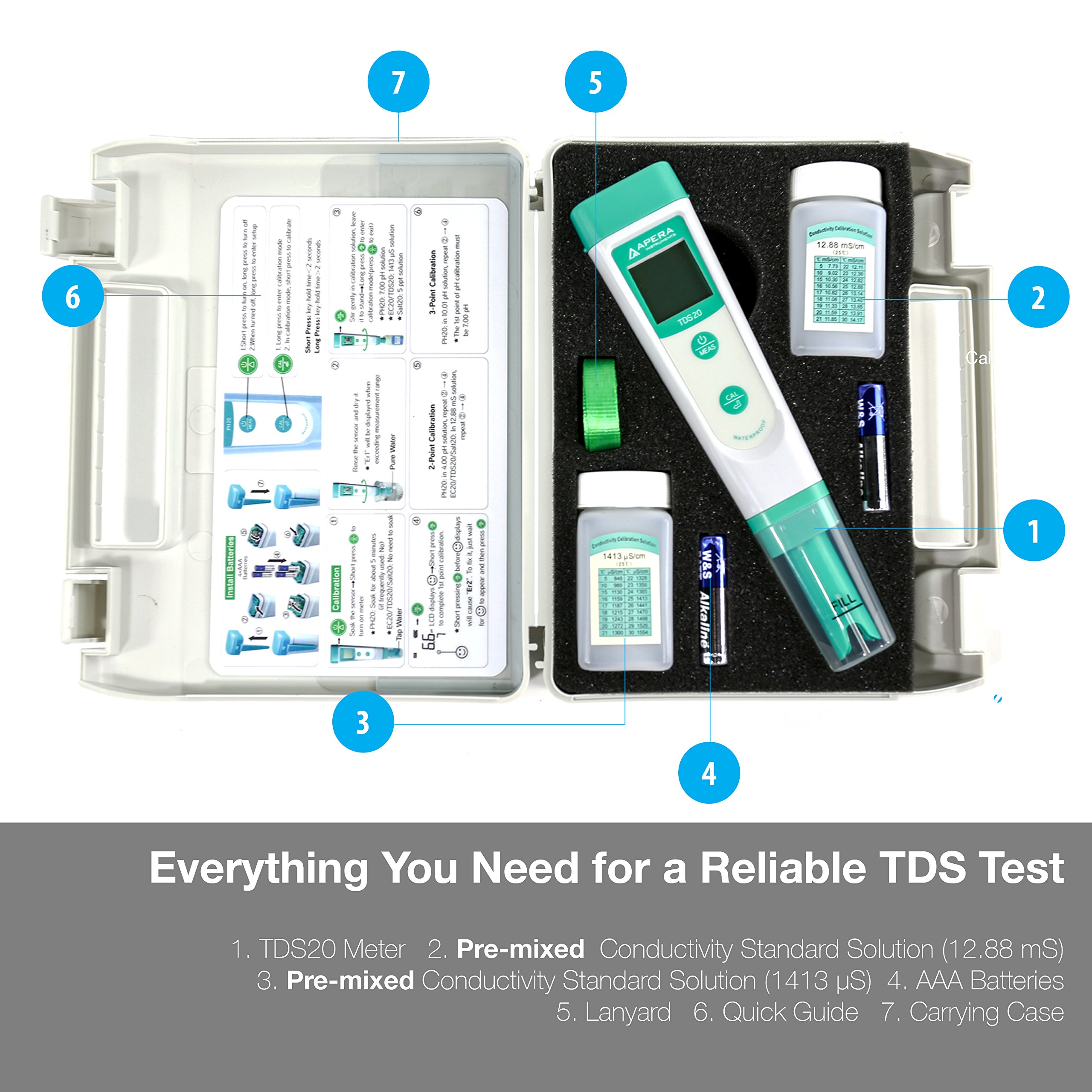 Apera Instruments AI213 Value Series TDS20 Waterproof TDS Pocket Tester kit, Accuracy: ±1% F.S, 2-Point Auto. Calibration