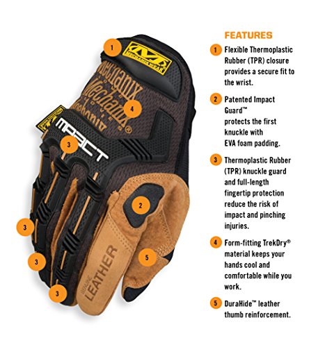 Mechanix Wear: M-Pact Durahide Leather Work Gloves with Secure Fit, Work Gloves with Impact Protection and Vibration Absorption, Safety Gloves for Men (Brown, X-Large)