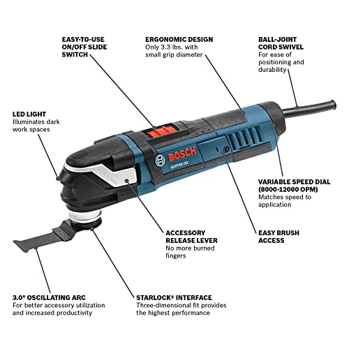 BOSCH StarlockPlus Oscillating Multi-Tool Kit with Snap-In Blade Attachment GOP40-30B