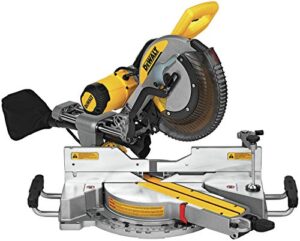 dewalt miter saw, 12 inch double bevel sliding compound, stainless steel detent plate with 10 stops, cam-lock handle, for quick & accurate miter angles, corded (dws779)