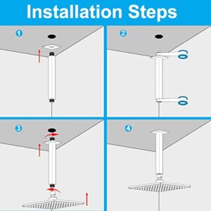 HOMEDEC Brass Shower Extension Arm with Flange,12inch Rainfall Shower Head Extender Pipe Ceiling Mount Straight Square Tube Replacement, Chrome, NPT 1/2" Threads