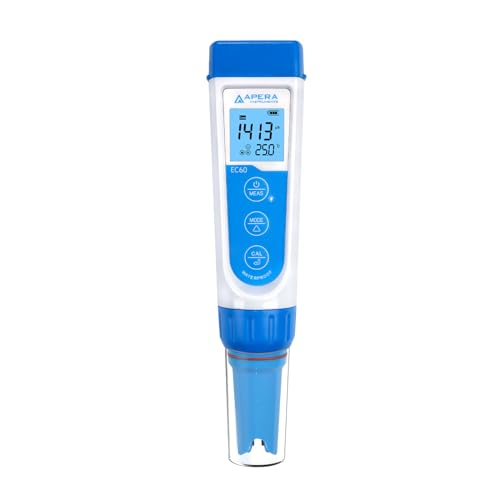 Apera Instruments, LLC-AI314 Premium Series EC60 Waterproof Conductivity Pocket Tester Kit, ±1% F.S Accuracy, Easy Switch of EC/TDS/Salinity, Replaceable Probe