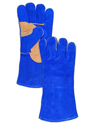 MAGID M1018 WeldPro Shoulder Split Cow Leather Welding Gloves, Standard, Blue (12 Pair)