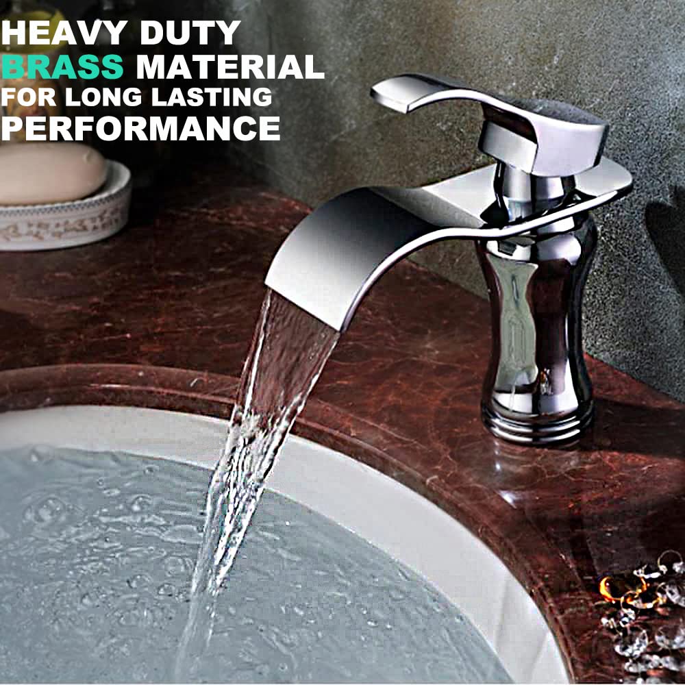 Chrome Bathroom Faucet Waterfall Single Handle One Hole Bathroom Vanity Sink Faucet