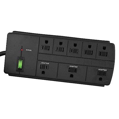 GoGreen Power (GG-18316BK) 8-Outlet Surge Protector, 750 Joules of Surge Protection, 5 Standard Outlets and 3 Large Adapters, Black