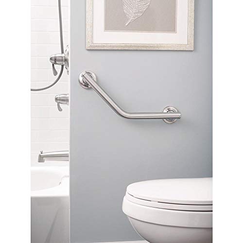 Moen Brushed Nickel Bathroom Safety 16-Inch Stainless Steel Angled Shower Grab Bar for Handicapped or Elderly, RA8716D1GBN