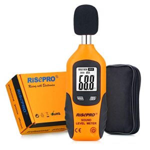 decibel meter, risepro® digital sound level meter 30 – 130 db audio noise measure device backlight max/min, data hold auto power off dual ranges ht-80a