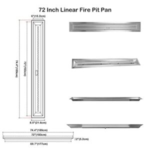 Stanbroil Stainless Steel Linear Trough Drop-in Fire Pit Pan and Burner 72 x 6-Inch