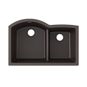 elkay quartz classic elghu3322rmc0 mocha offset 60/40 double bowl undermount sink with aqua divide